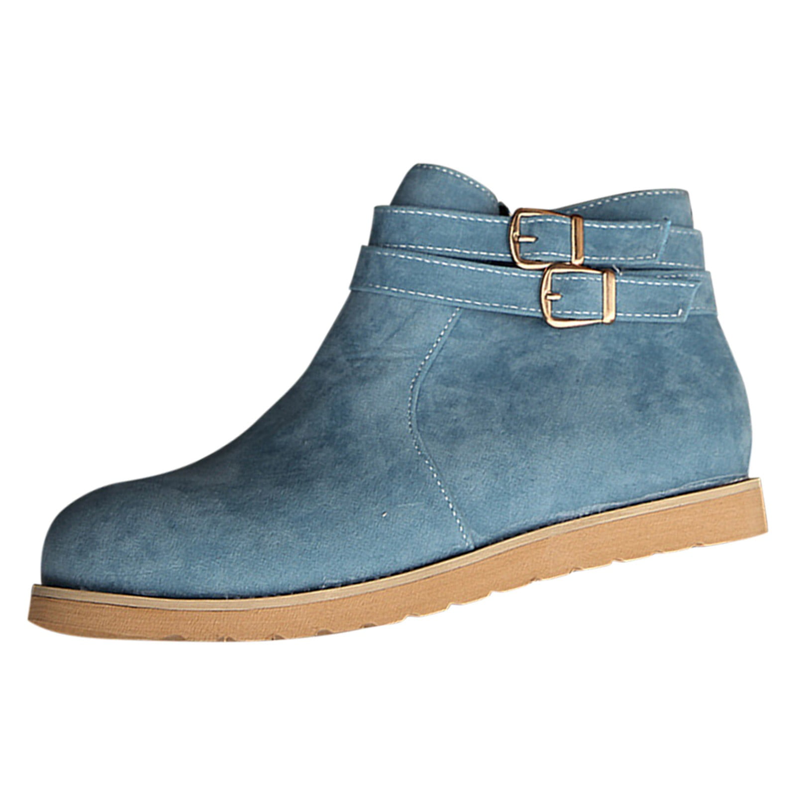 Dasayo Winter Women Booties Light Blue Slip on Ankle Snow Hiking Buckle ...