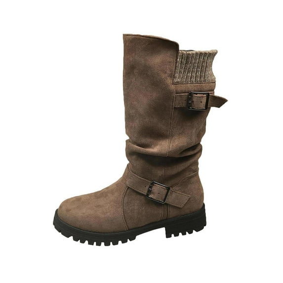 Dasayo Womans Boots Slouch Yellow Motorcycle Mid-Calf Round Toe Western ...