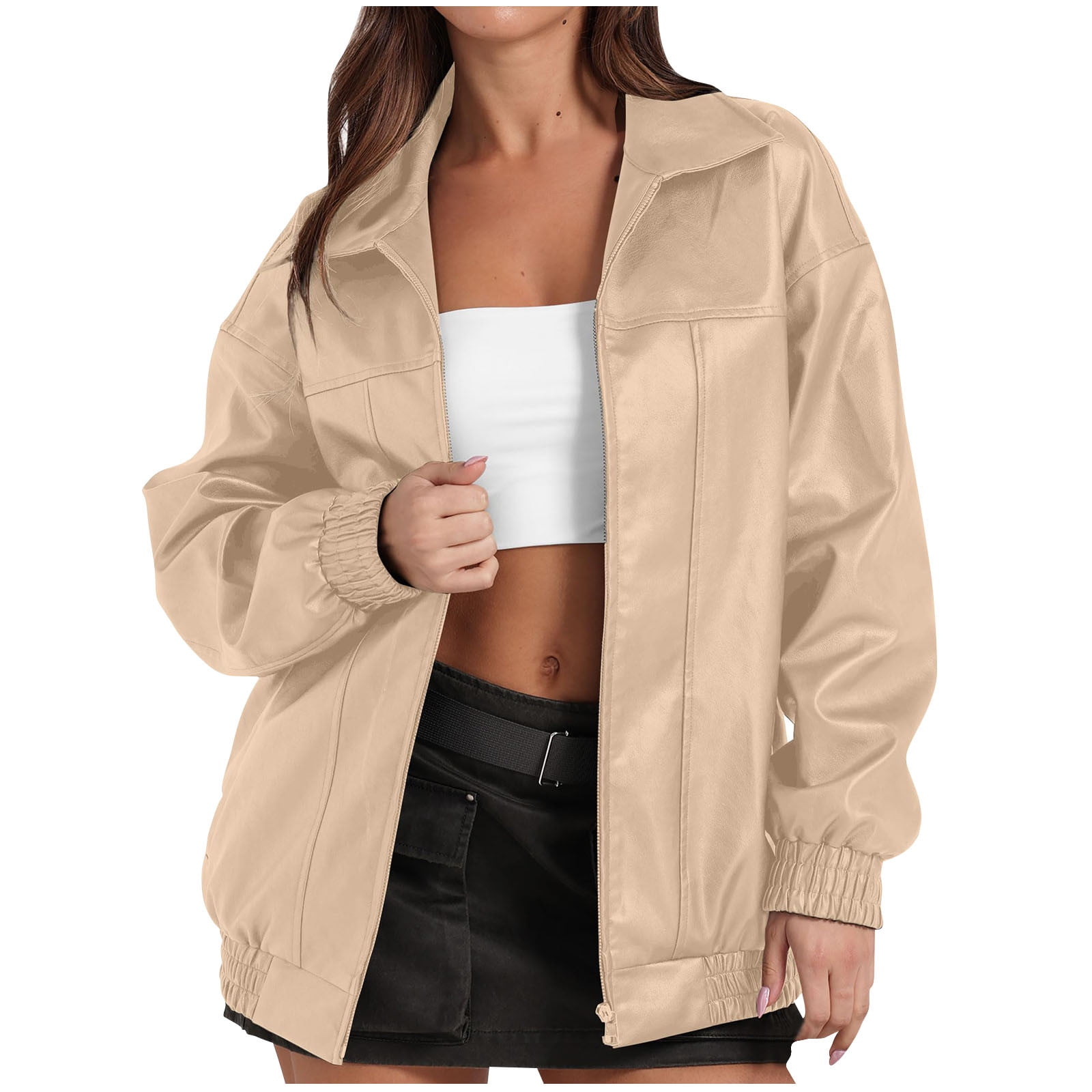 Dasayo Women Coat Yellow Bomber Plus Size Motorcycle Elastic Hem Zipper ...