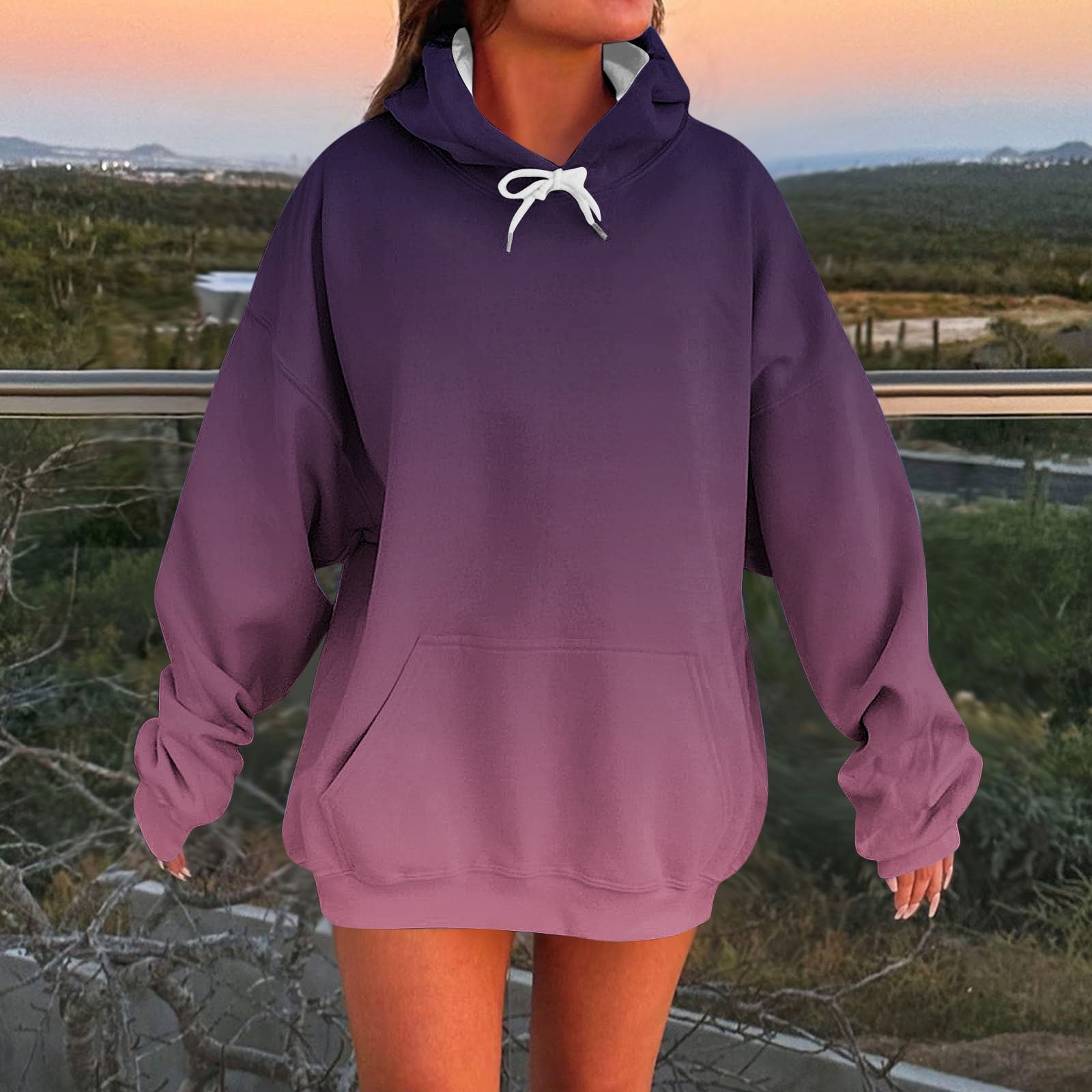 Dasayo Women Sweatshirts Women Plus Size Purple Long Sleeve Drawstring ...