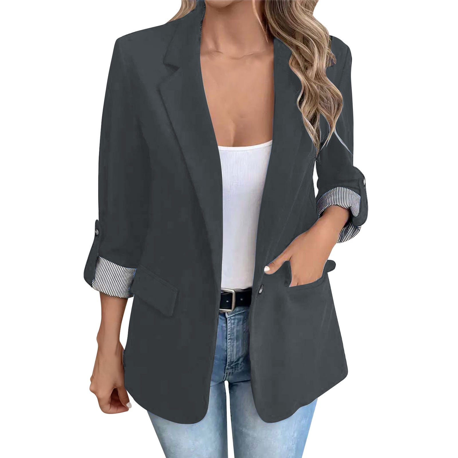 Dasayo Women's Blazer Dark Gray Dress Business Formal Collared Blazer ...