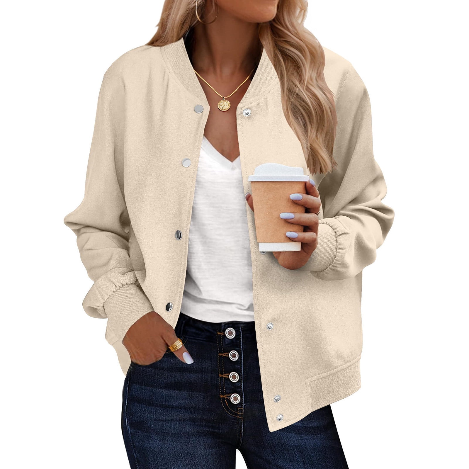 Dasayo Women's Coats Bomber Beige Varsity Letterman Barn Jackets Spring ...