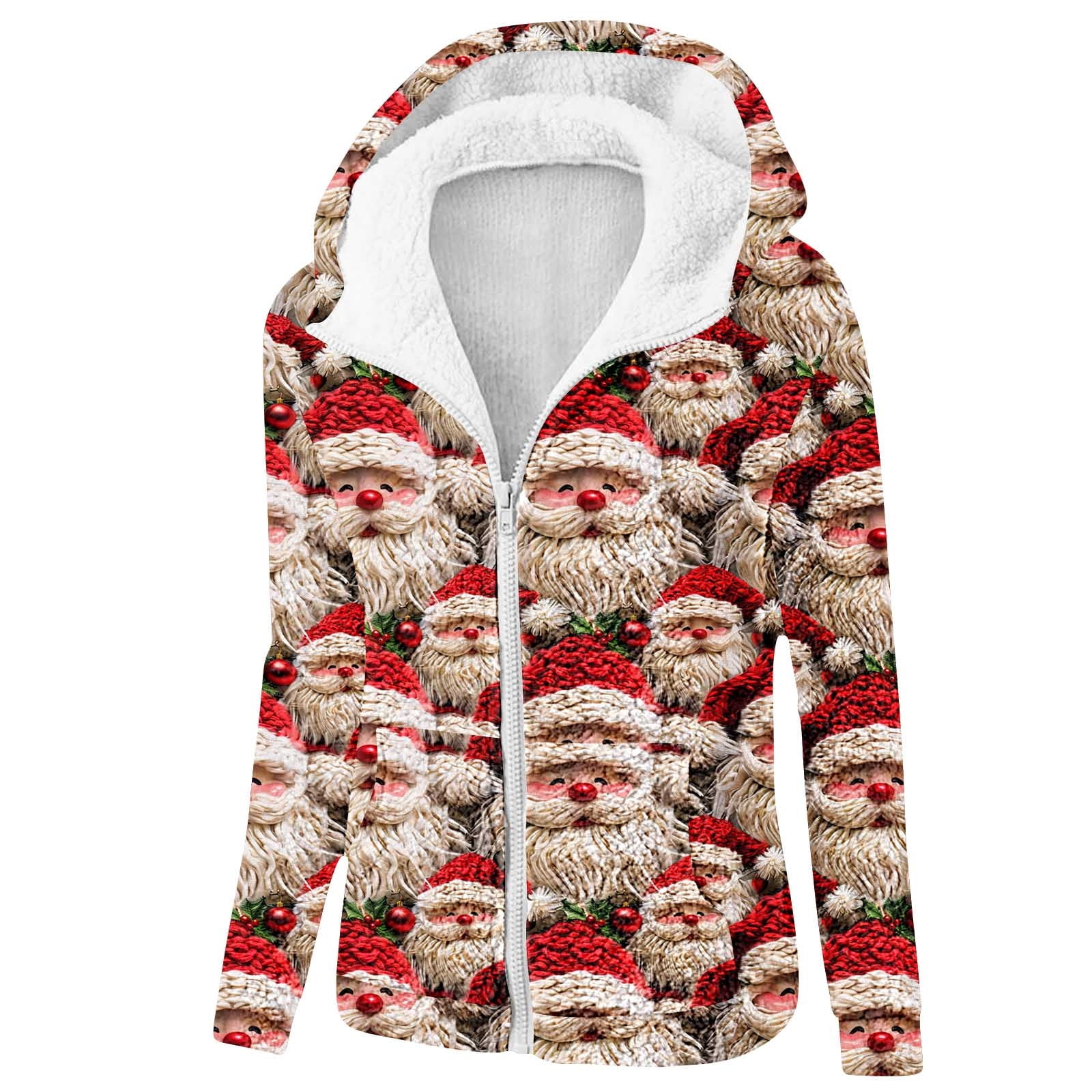 Dasayo Women's Coats Christmas Flannel Fleece Lined Graphic Hooded ...