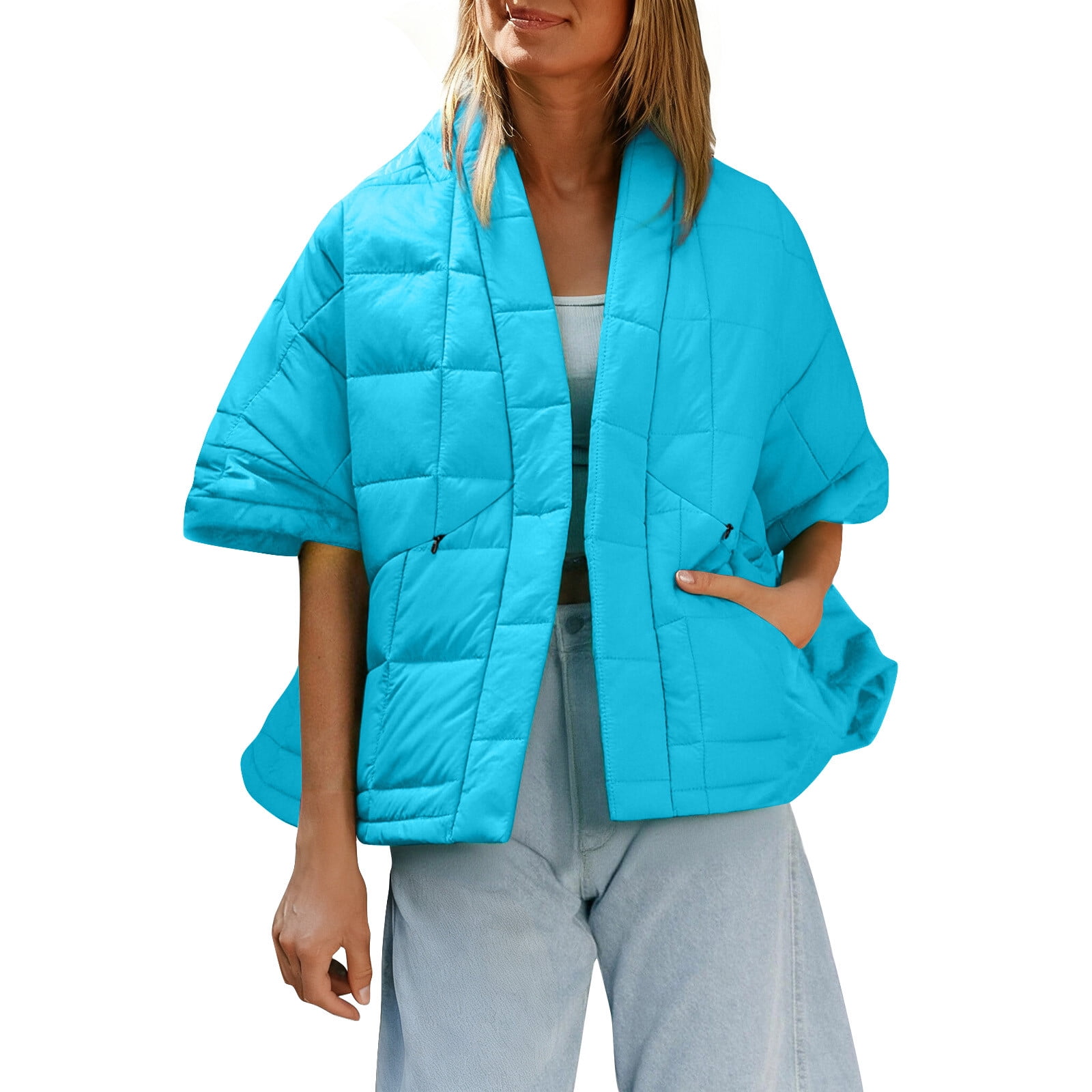 Dasayo Women's Coats Puffed Plus Size Quilted Blue House Open Front ...