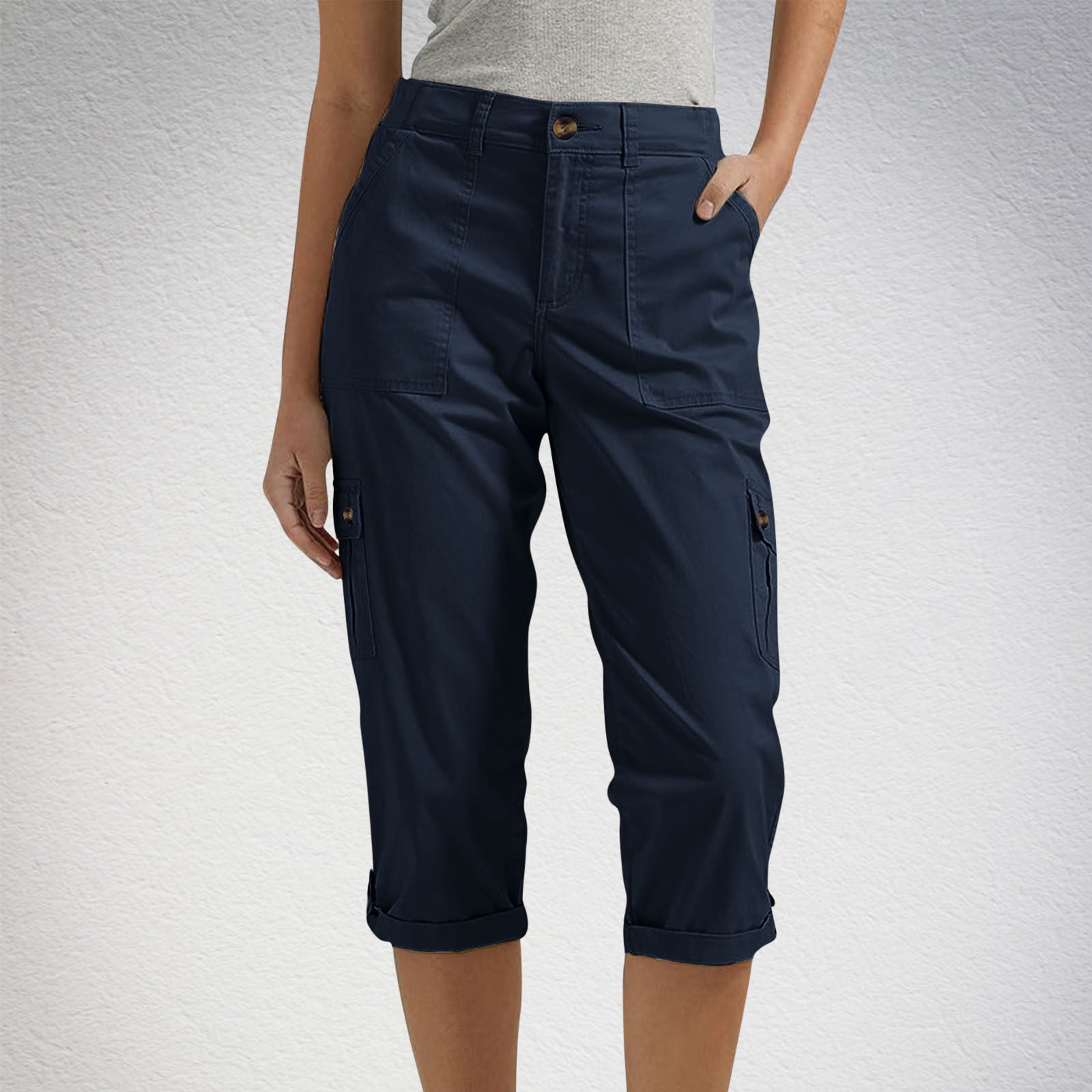 Dasayo Women's Pants on Plus Size Capris High Waist Zipper Trousers ...