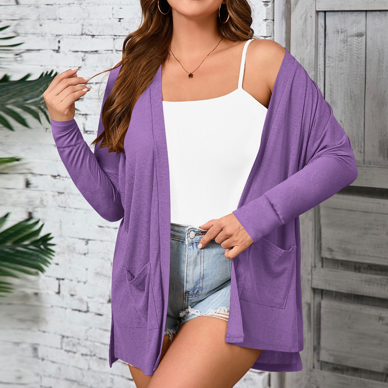 Dasayo Women's Tops and Blouses Long Sleeve Purple Open Front Side ...