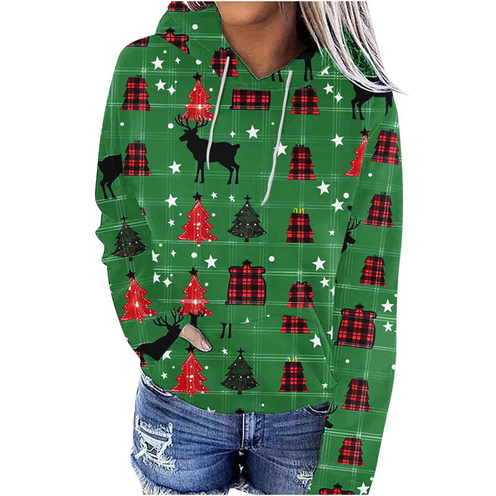 Dasayo Womens Hoodie Long Sleeve Oversized Christmas Drawstring Graphic ...
