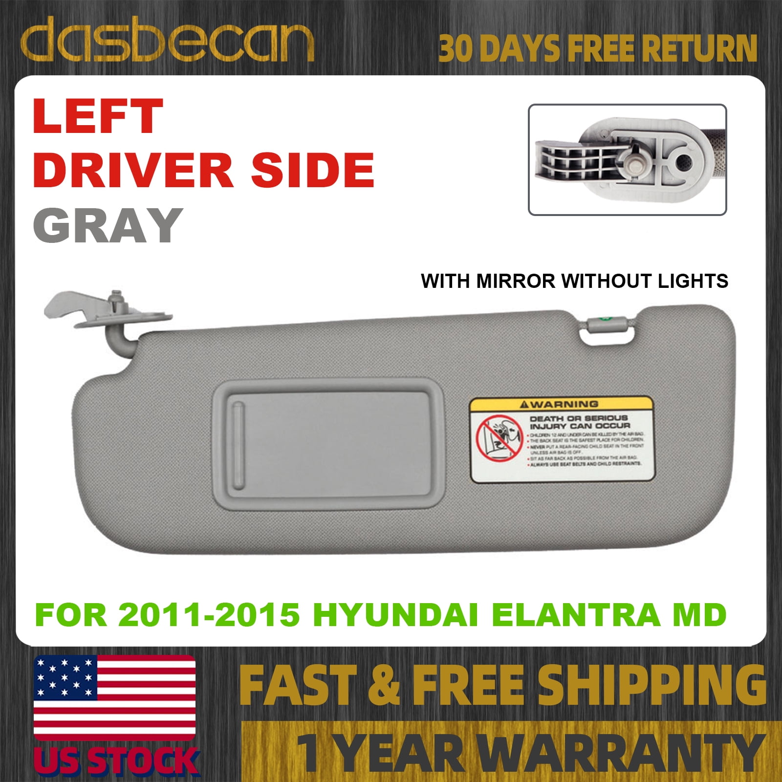 Dasbecan Gray Left Side Sun Visor w/o Light For Hyundai Elantra 2011 ...