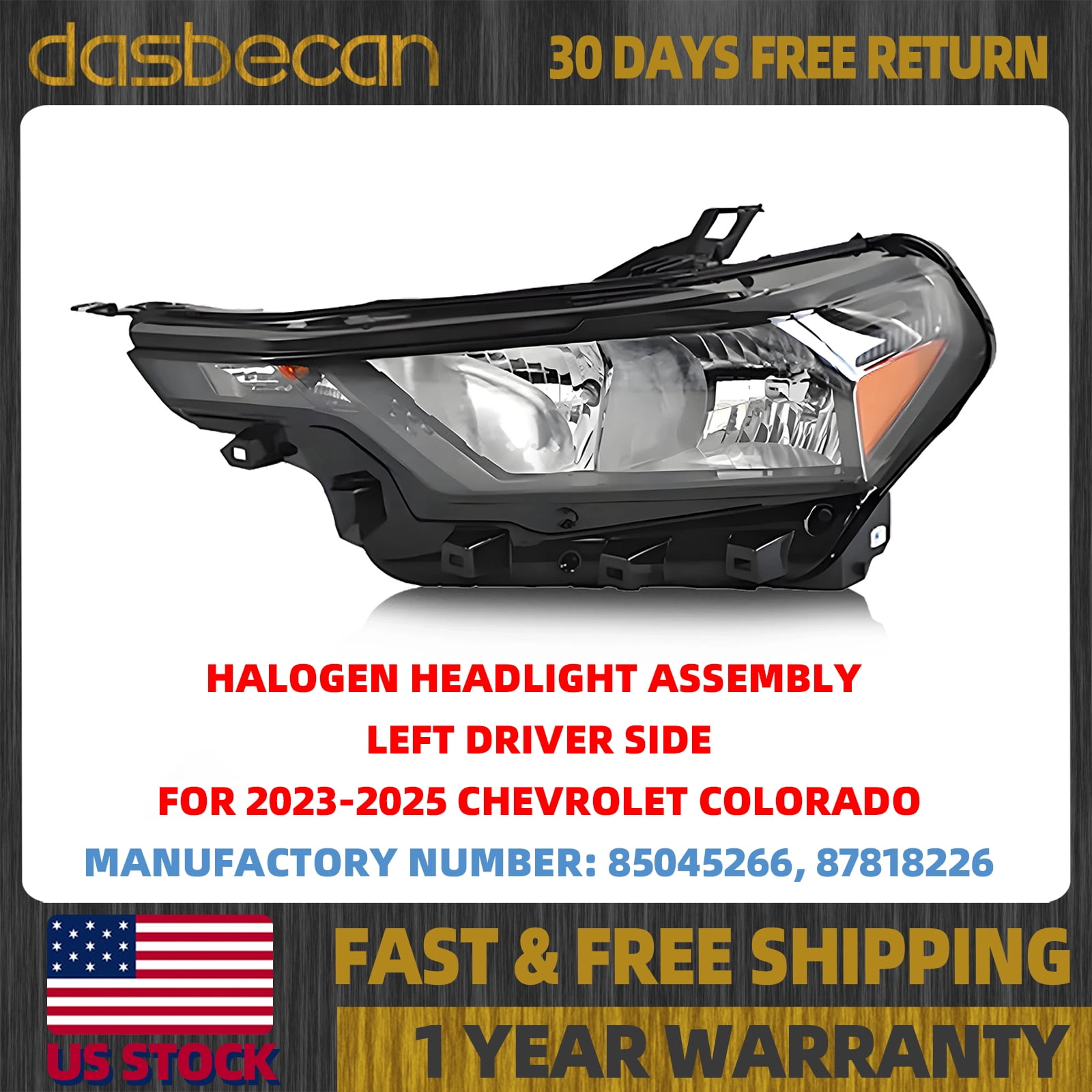 Dasbecan Left Driver Side Halogen Headlight Headlamp For Chevrolet ...