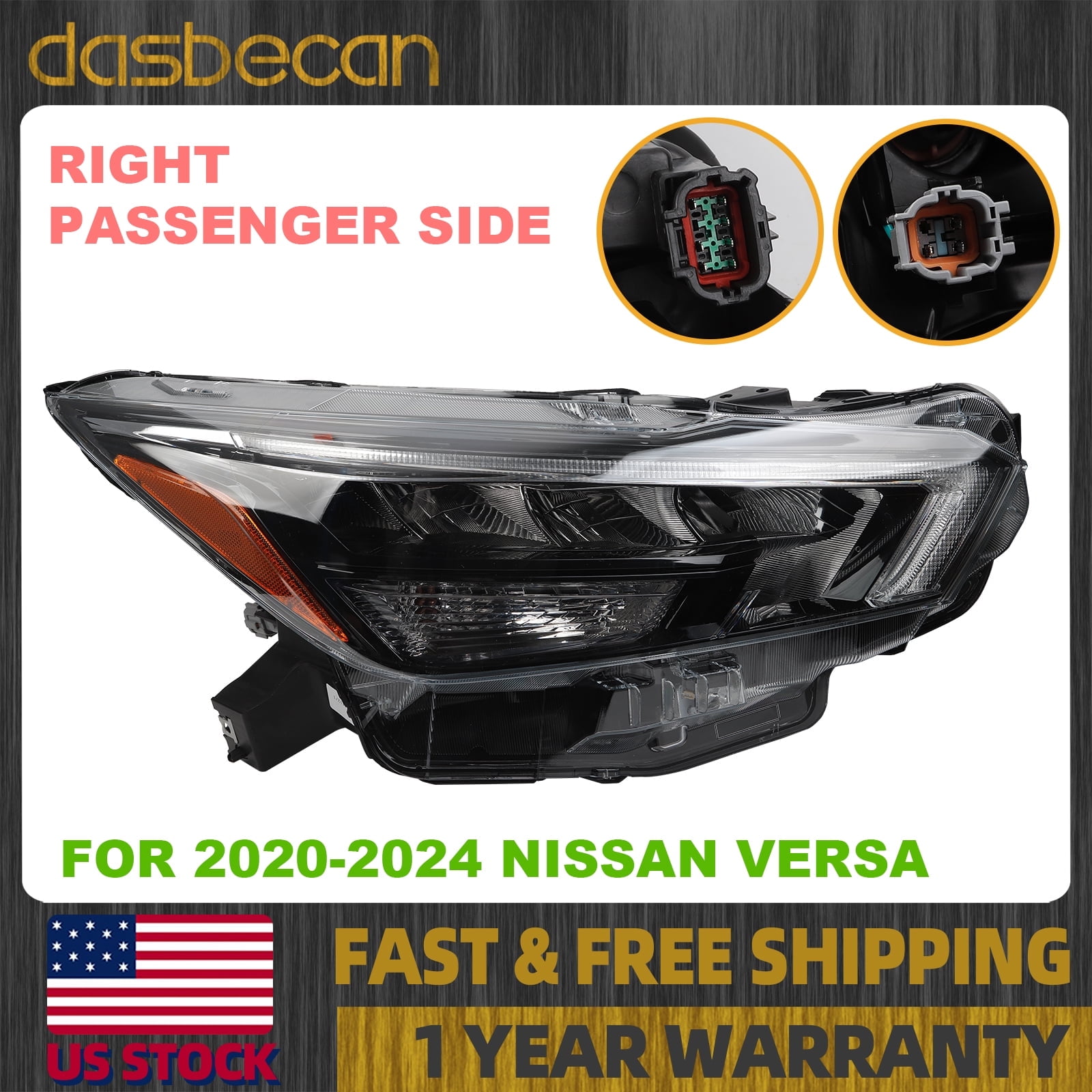 Dasbecan RH Passenger Headlight LED Lamp Assembly For Nissan Versa 2020 ...