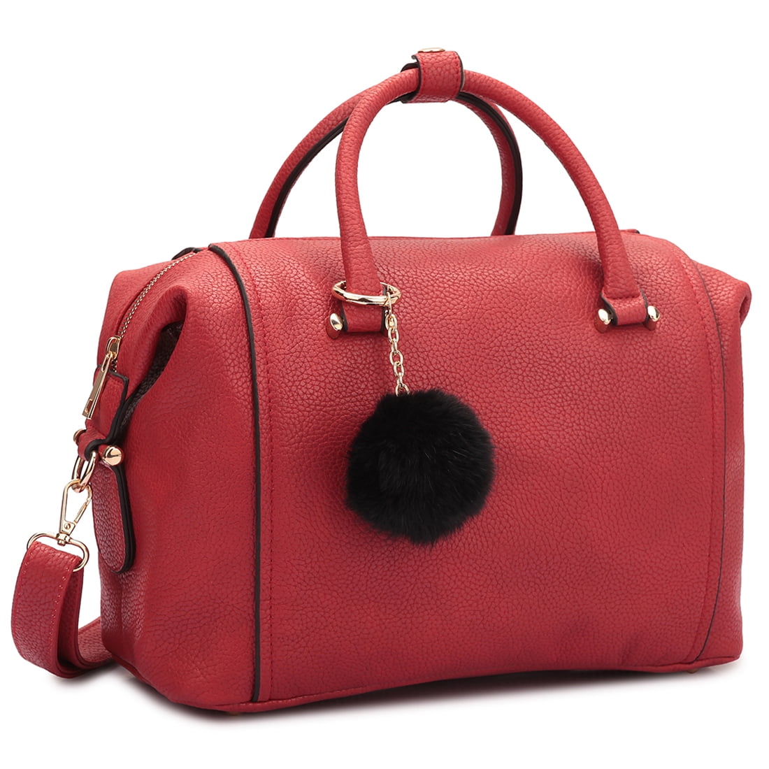 Dasein Faux Leather Satchel with PomPom - Walmart.com