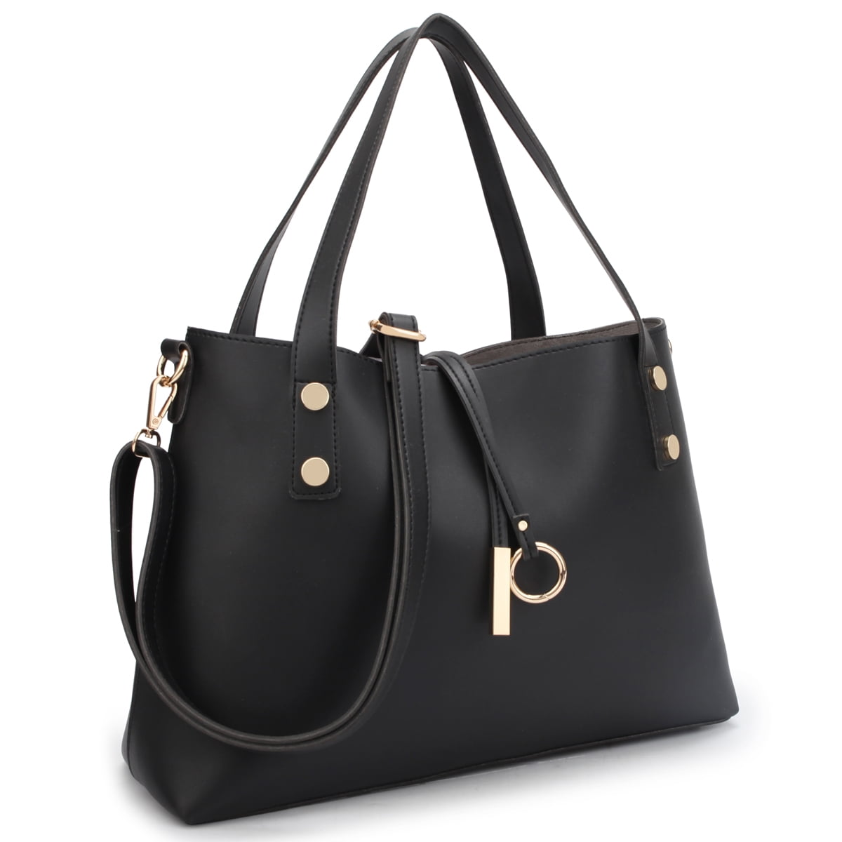 Dasein Faux Leather Soft Tote with Detachable Cross body Flowery Bucket ...