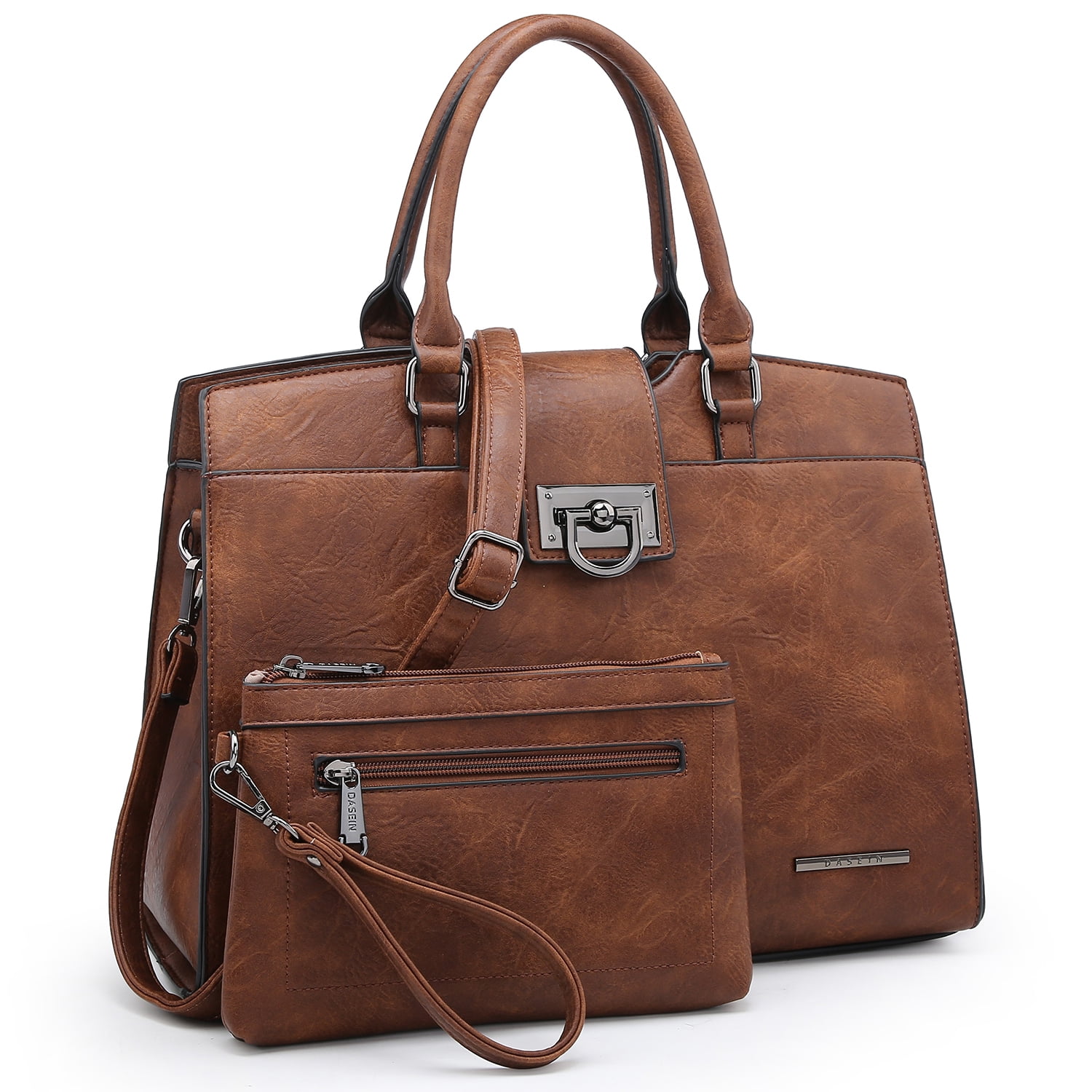 Dasein Women's Monogram Leather Handbag & Purse Zipper Set, Large Tote ...