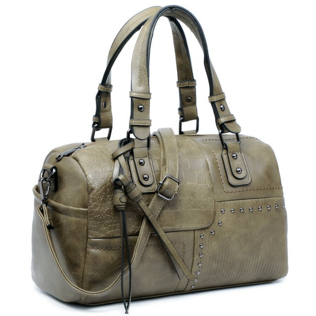 Dasein Women's Vegan Leather Barrel Bag, Large Top Handle Satchel with ...