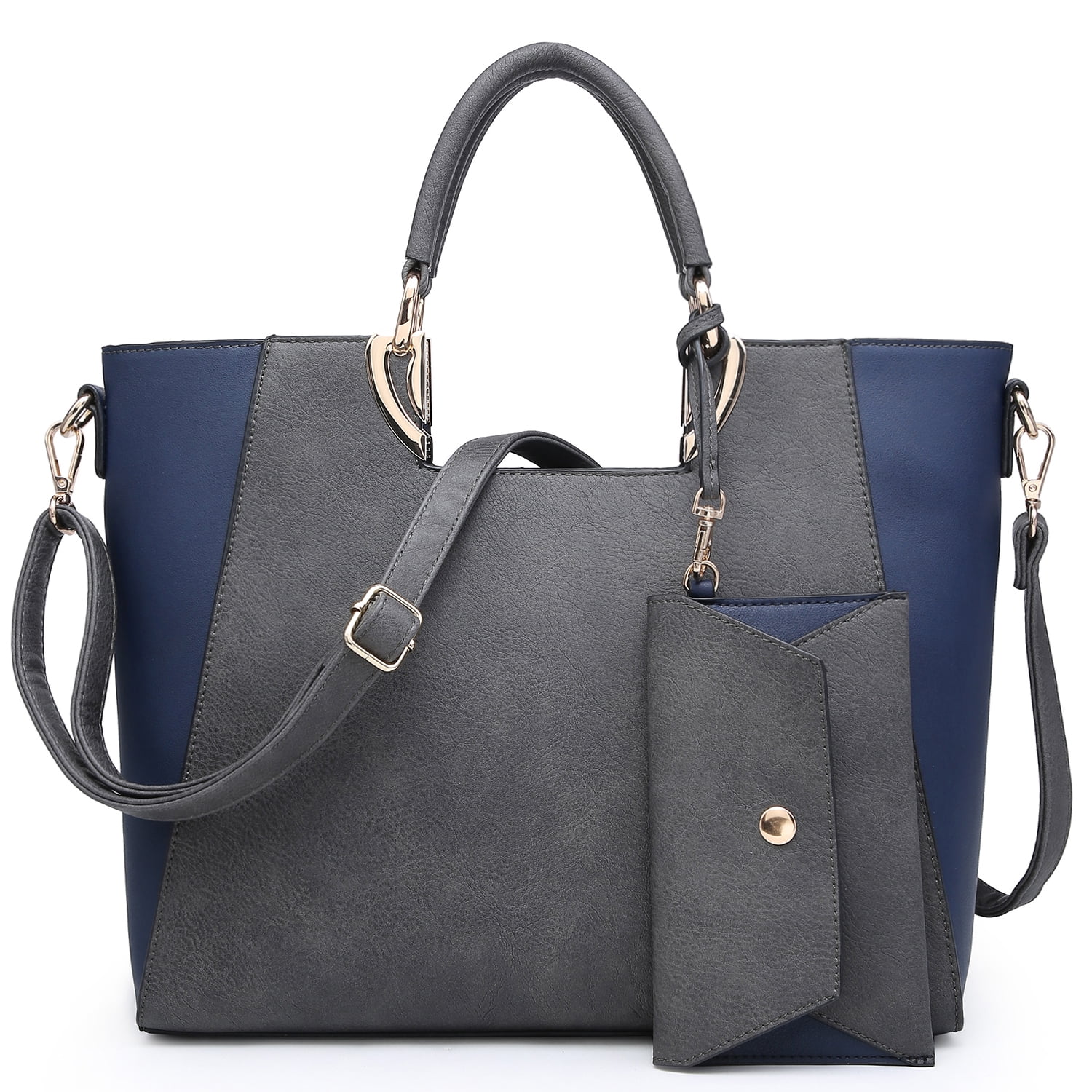 Dasein Women Two Tone Handbag Purse & Matching Clutch 15.5"W x 11.75"H ...