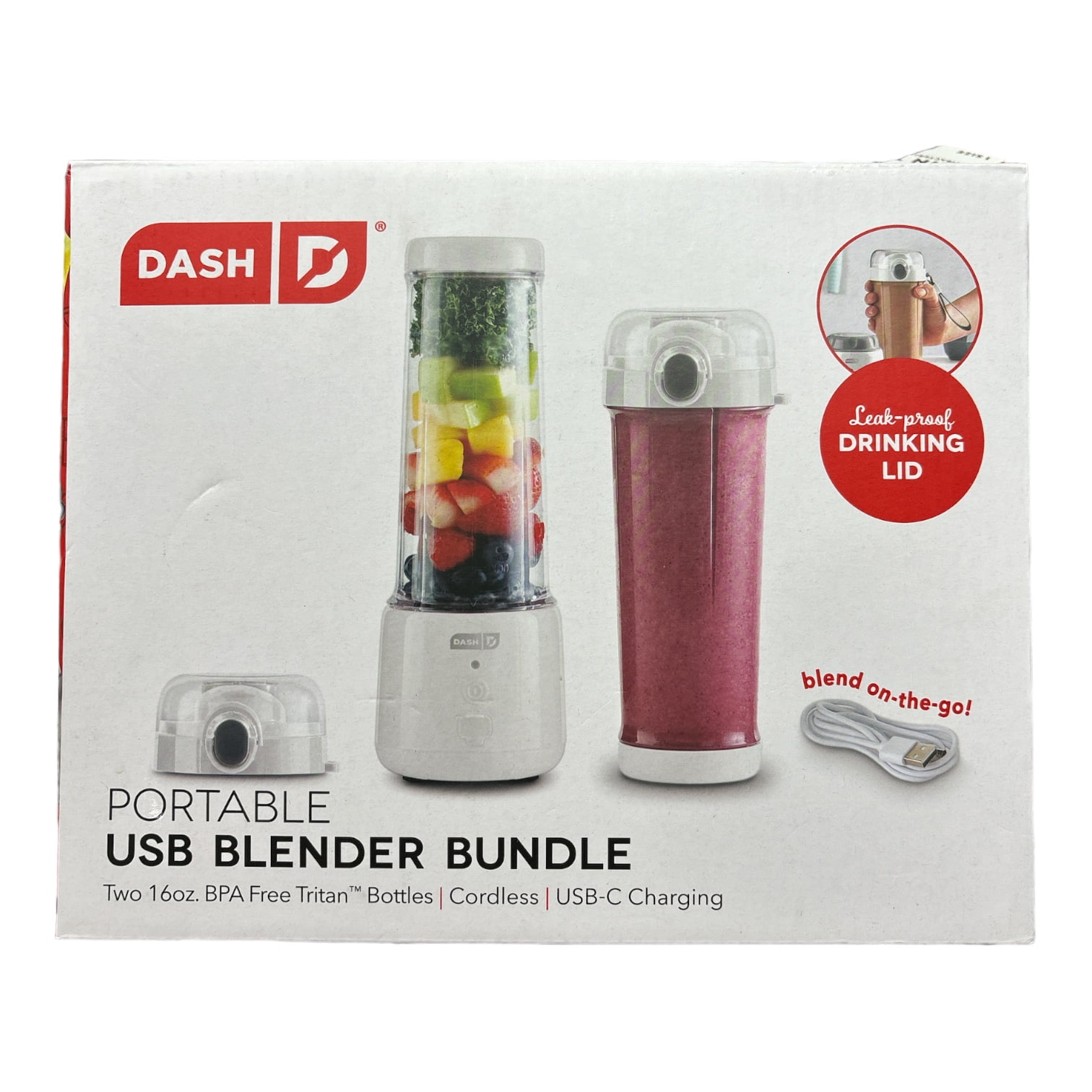 Dash 16oz Compact Personal Portable Cordless USB Blender Bundle w ...