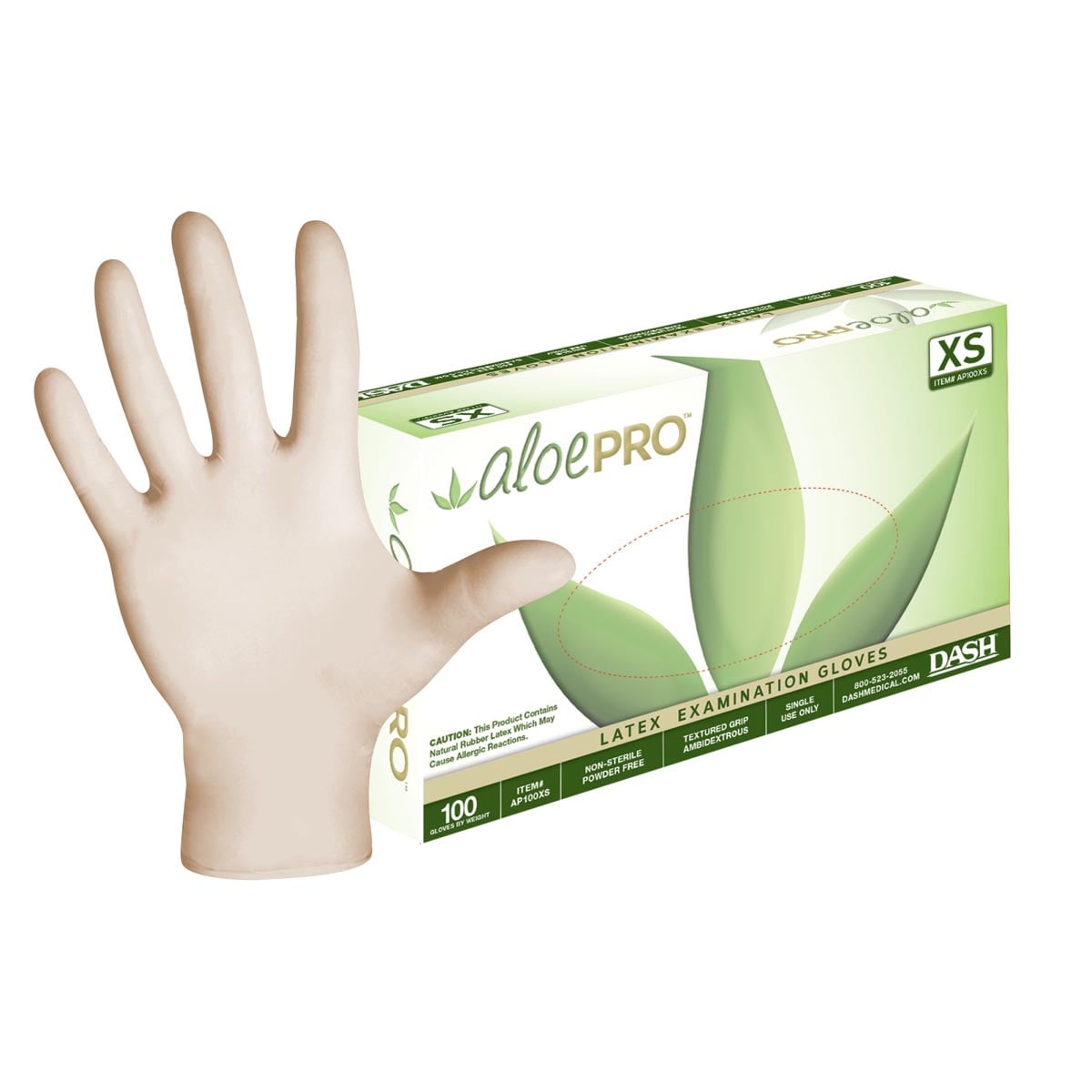 DASH AloePro Latex Exam Grade Disposable Gloves, Natural, 5.1 mil, 100 ...