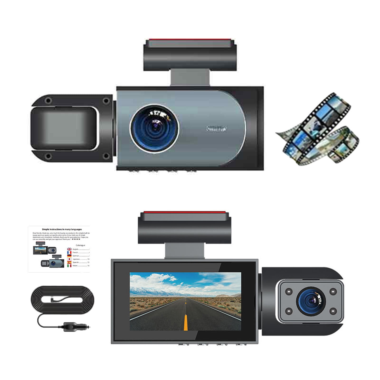 Dash Cam 1.97in HD 1080P Front Inside And Rear 3 Channel Car Recorder ...