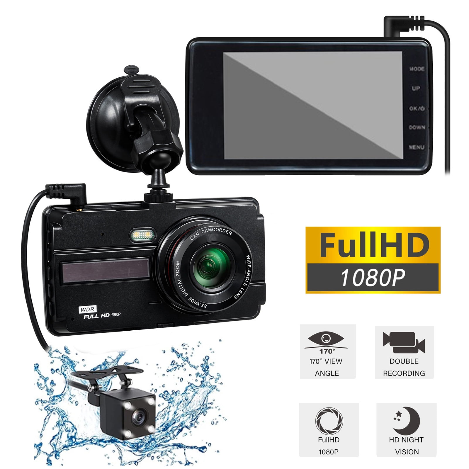 Dash Cam 1080P FHD DVR Car Driving Recorder 4 Inch IPS Screen Dashboard ...