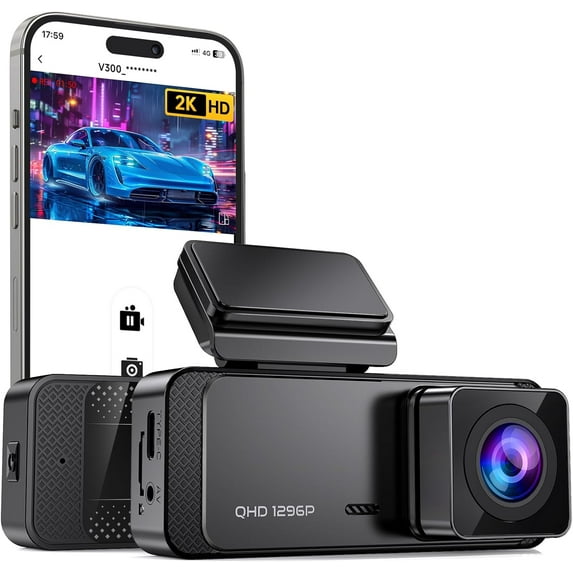Dash Cam 1296P Front Dashcam, V300 WiFi Dash Camera for Cars with App ...