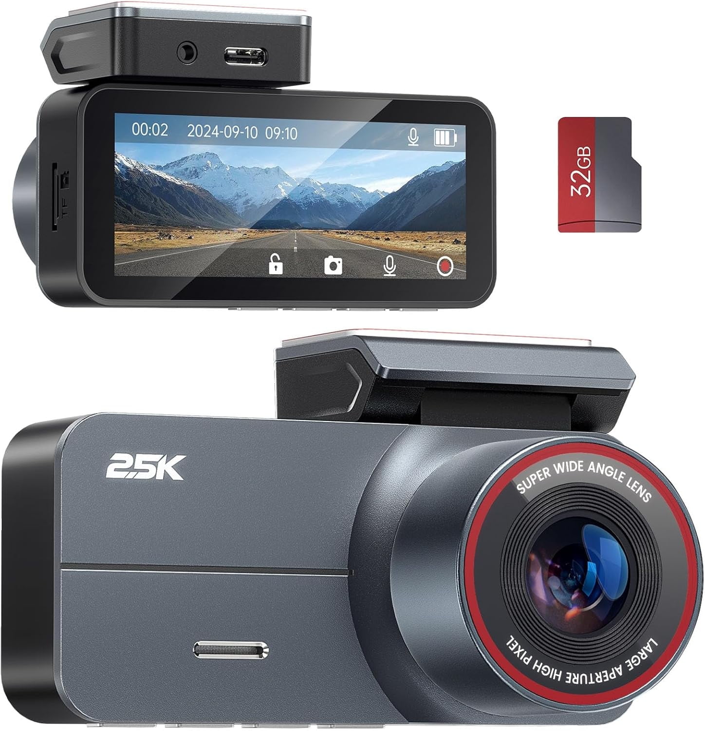 Dash Cam 2.5K QHD, 3.39" Dash Camera for Cars with 32GB Card, 160°Wide ...