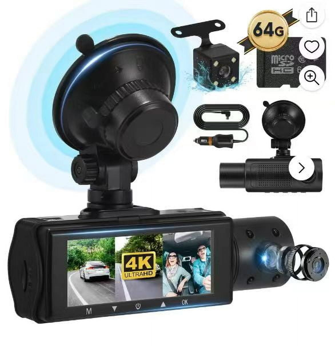 Dash Cam,3 Channel Dash Cam 4K 720P Dash Cam Front and Inside Dash ...