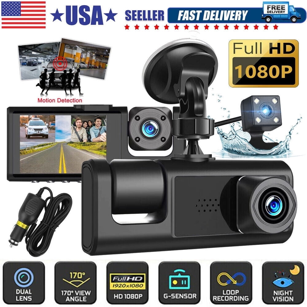 Dash Cam, 3 Channel Dash Cam, 1080P Dash Cam Front and Inside, HDR, G ...