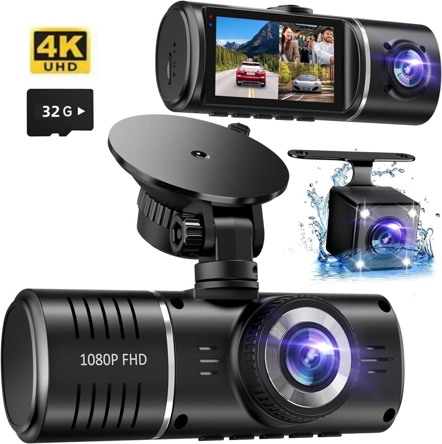 Dash Cam, 3 Channel Dash Cam, 4K+1080P Dash Cam Front and Inside ...