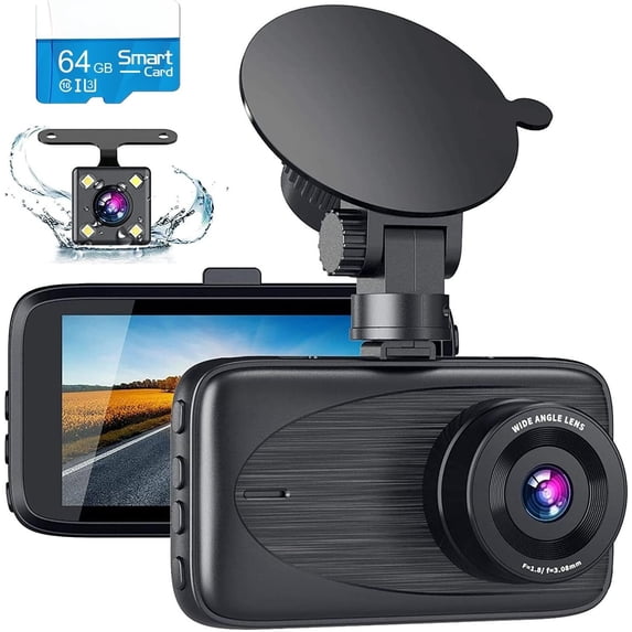 Dash Cam with 32GB Cards, Dash Cam Front and Rear with Night Vision ...