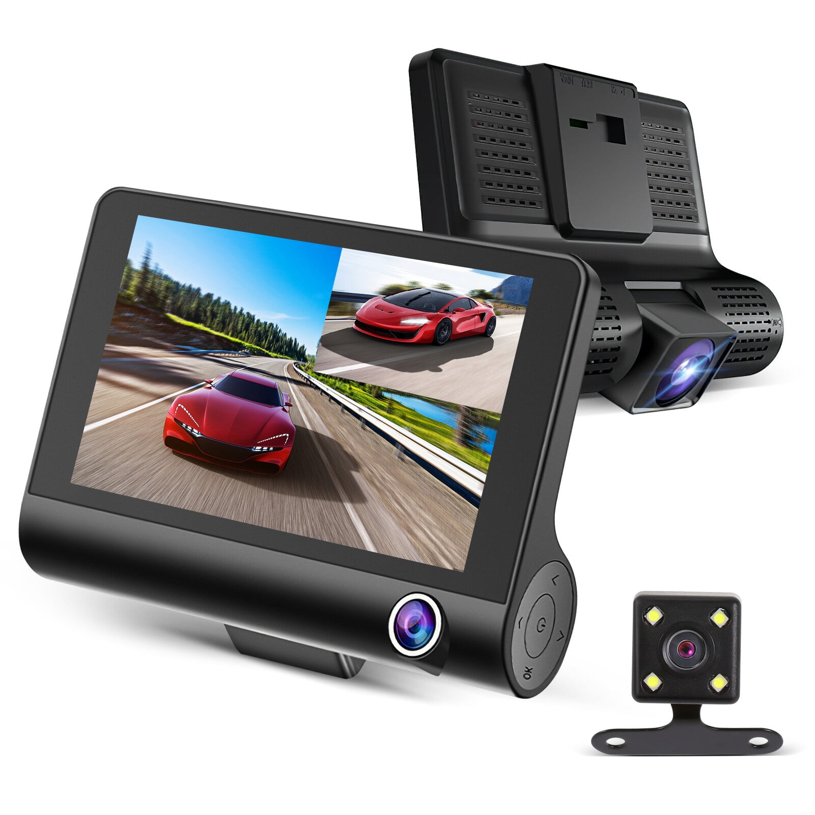 Dash Cam 4 Inch 3 Cameras Wide Angle Night Vision Loop Recording Car ...