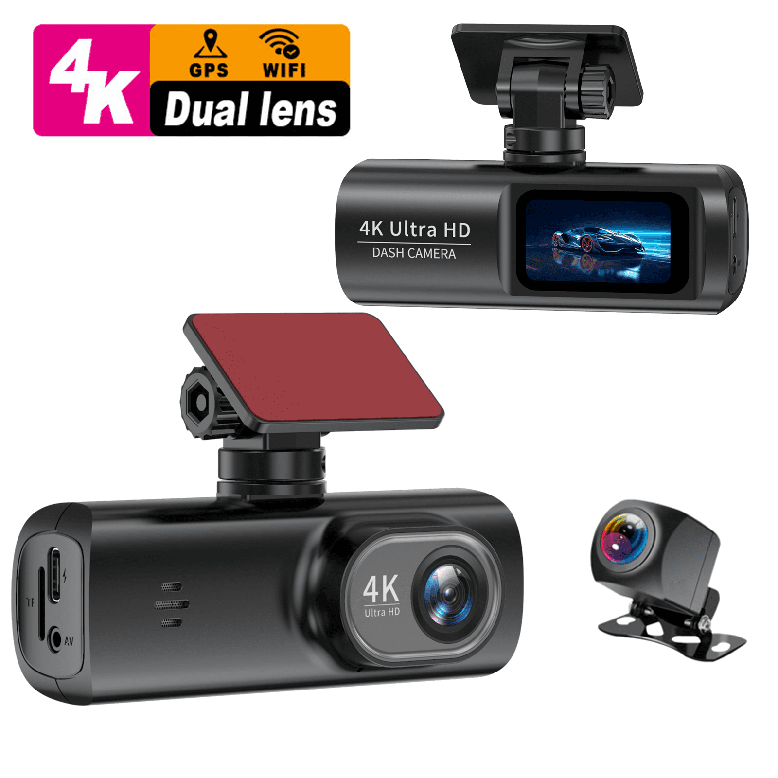 Dash Cam, 4K+1080P Front and Rear View Dashcam for Cars, Car Camera ...