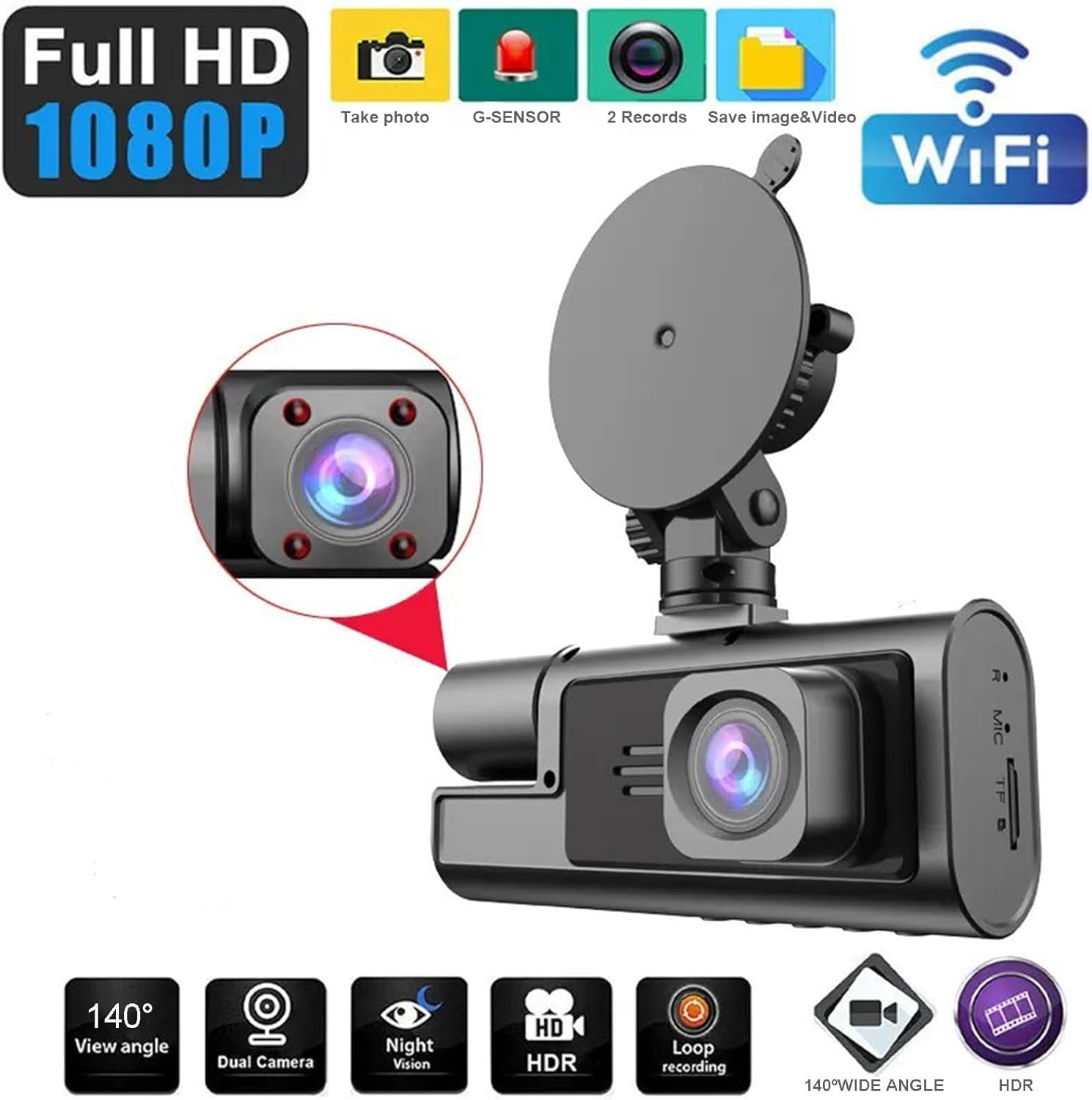 Dash Cam for Cars, 1080P Full HD Front & Inside & Back Car Driving ...