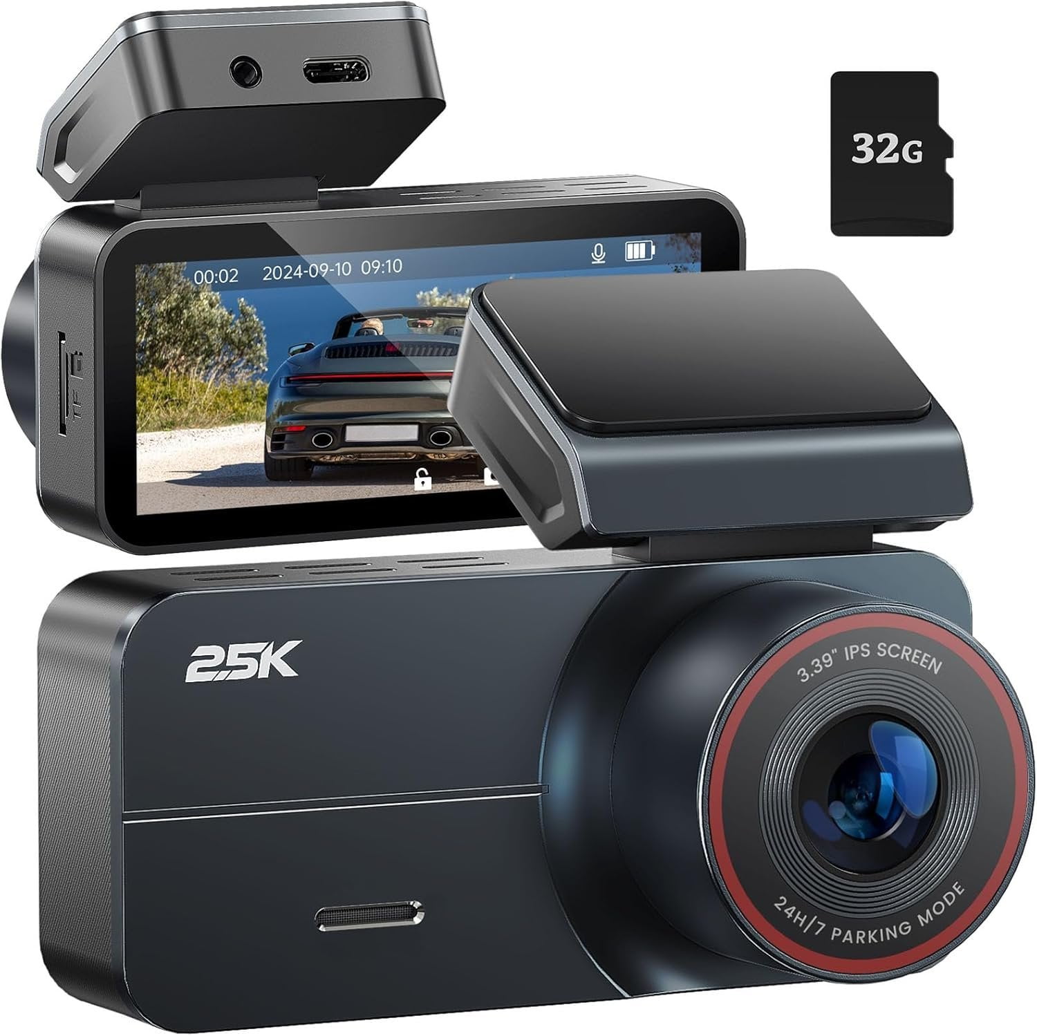 Dash Cam,Dash Camera for 2.5K with 3.39" IPS Screen & 32GB Card,Dash ...