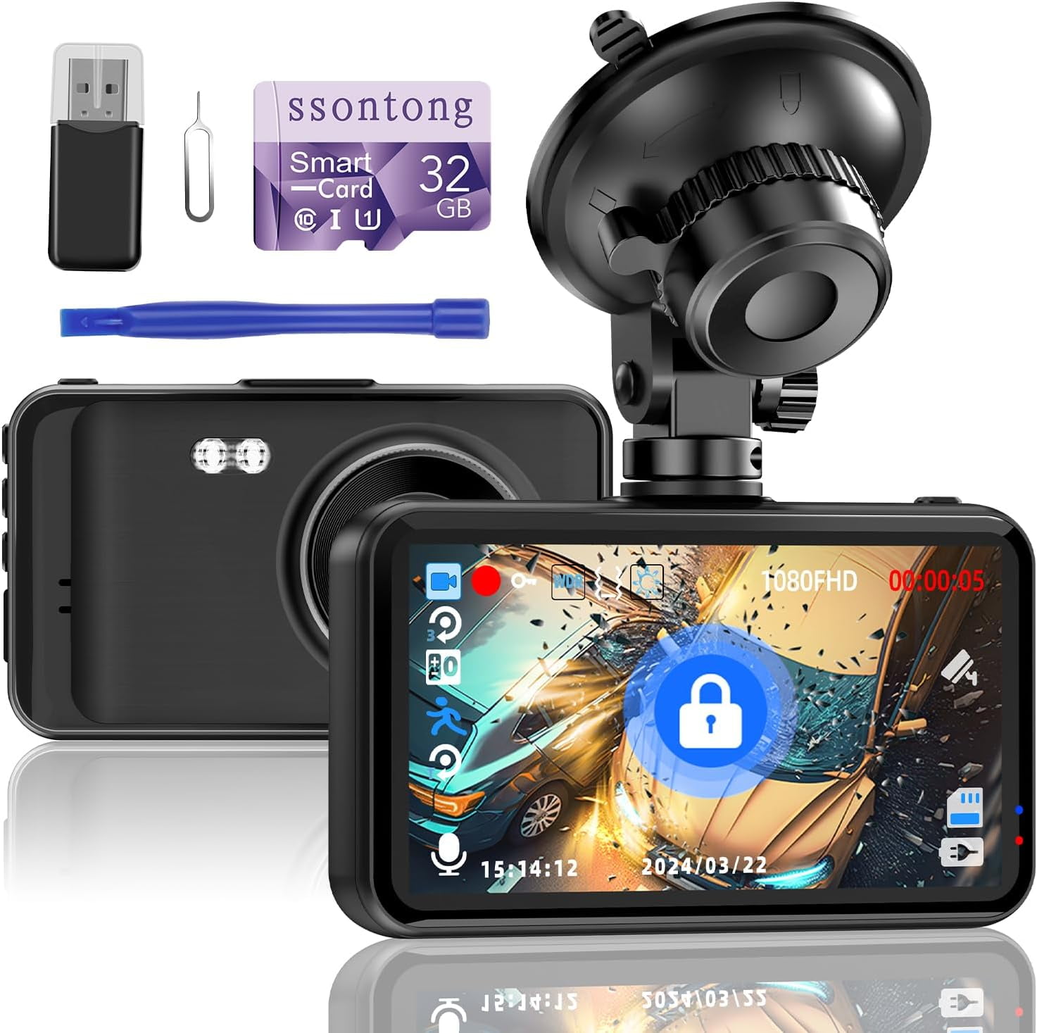 Dash Cam Front with 32G SD Card, 1080P FHD Car Driving Recorder 3'' IPS ...