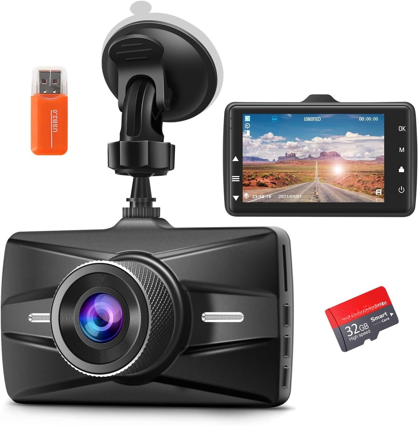 Dash Cam Front with 32G SD Card, 1080P FHD Driving Recorder 3'' IPS ...