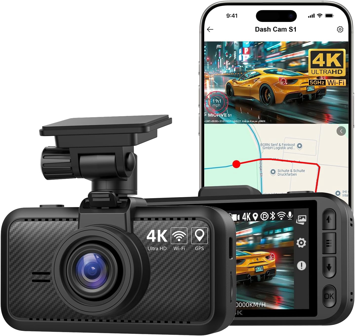 Dash Cam Front – 4K UHD Dash Camera for Cars, Built-in Bluetooth, 5G Wi ...