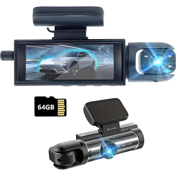 Dash Cam Front and Inside,Dashcams for with 64G Card Traffic Recorder ...