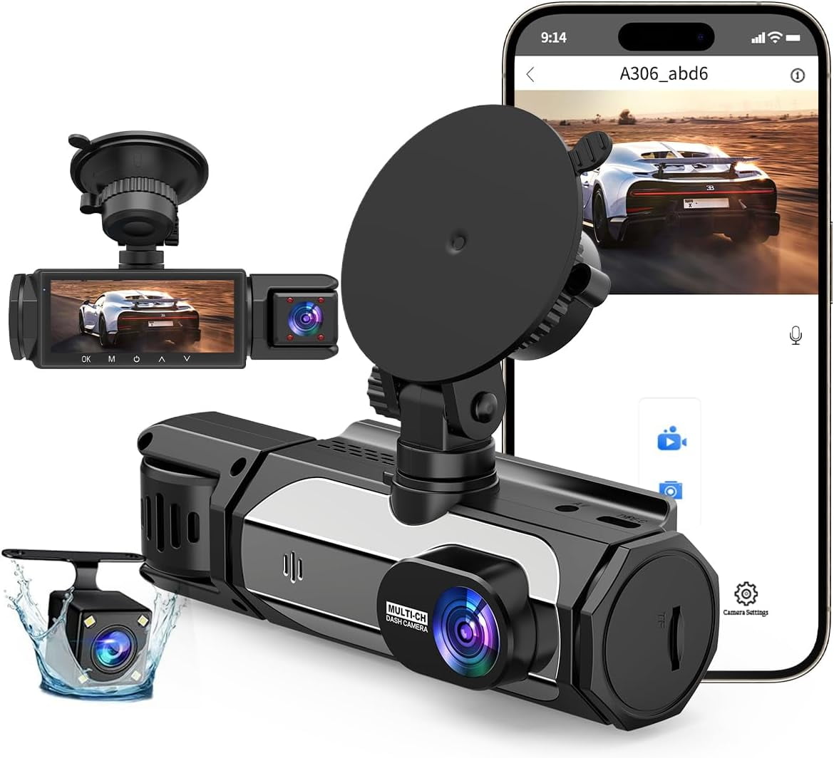 Dash Cam Front and Rear, 1080P Dash Camera for , 3 Camera Front Rear ...