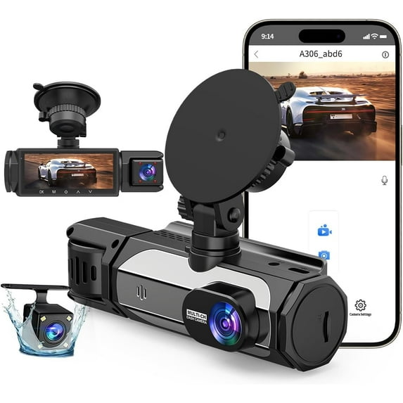 Dash Cam Front and Rear, 1080P Dash Camera for , 3 Camera Front Rear ...