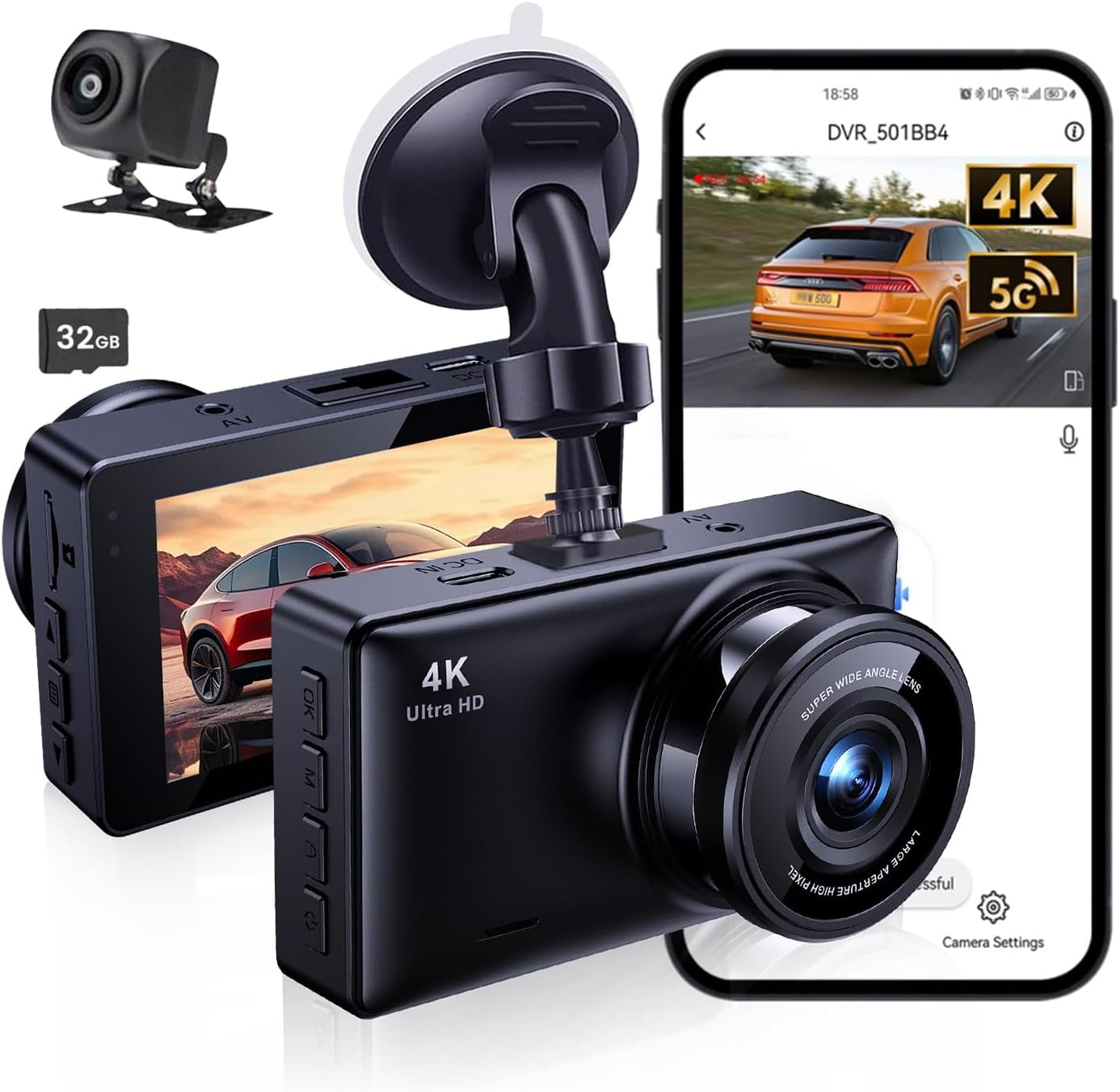 Dash Cam Front and Rear, 2.5K+1080P Dual Dash Camera for , 3'' Display ...