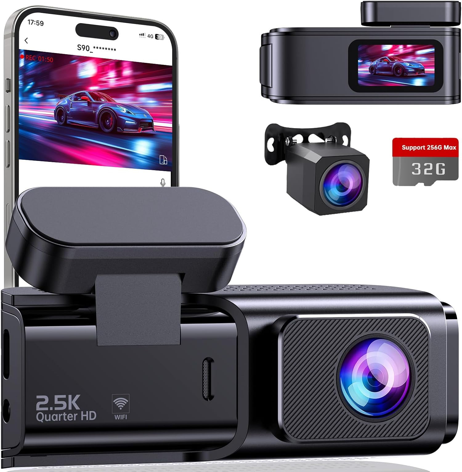 Dash Cam Front and Rear, 2.5K+1080P Dual Dash Camera for , Camera with ...