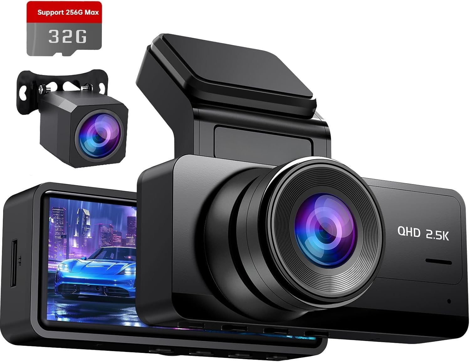 Dash Cam Front and Rear, 2.5K Dual Dash Camera for , Camera with 3.16 ...
