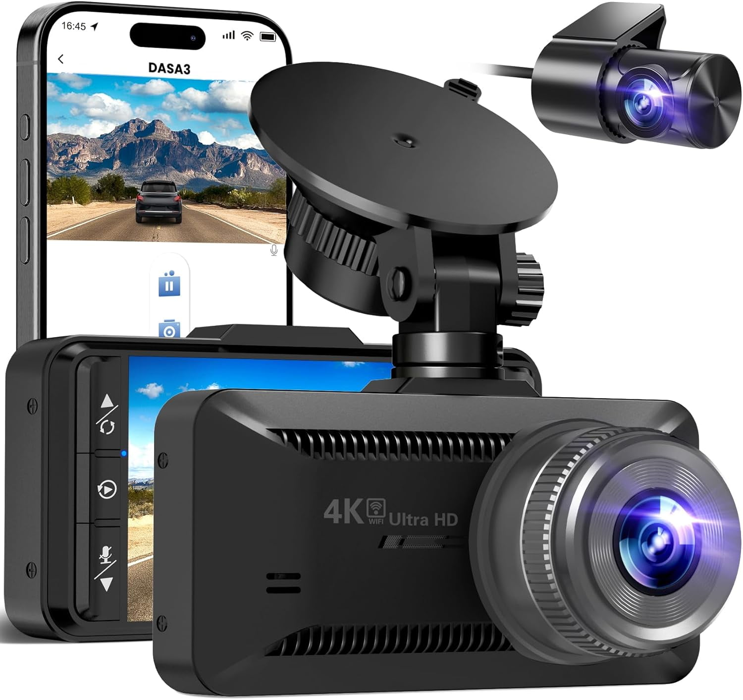 Dash Cam Front and Rear 4K/1080P, Dash Camera for Build in WiFi, Dash ...