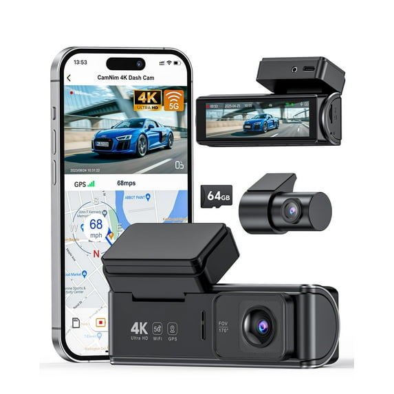 Dash Cam Front and Rear 4K+1080P, Dual Camera Dashcam Built-in 5GHz/2 ...