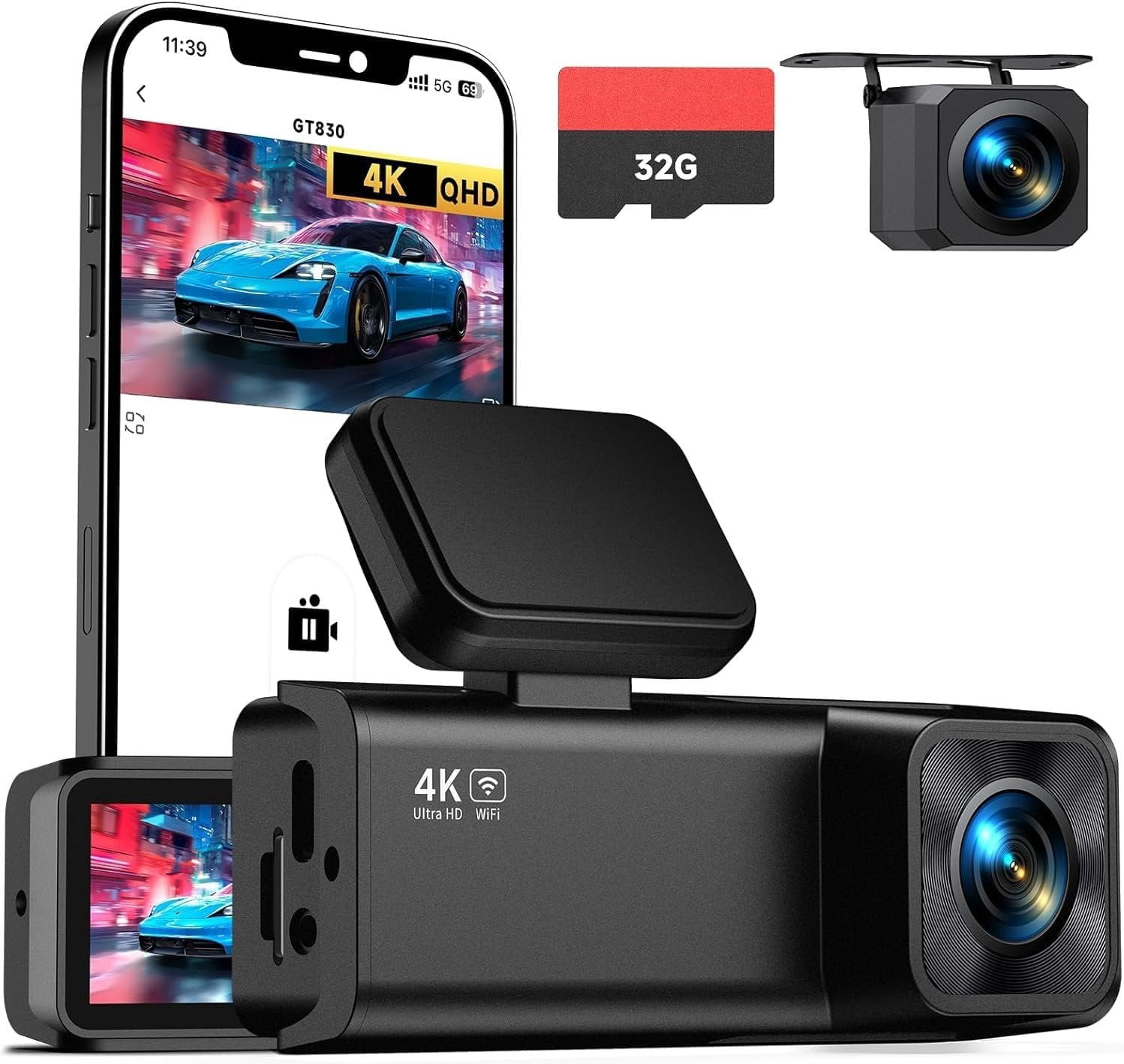 Dash Cam Front and Rear, 4K+1080P Dual Dash Camera for with Night ...