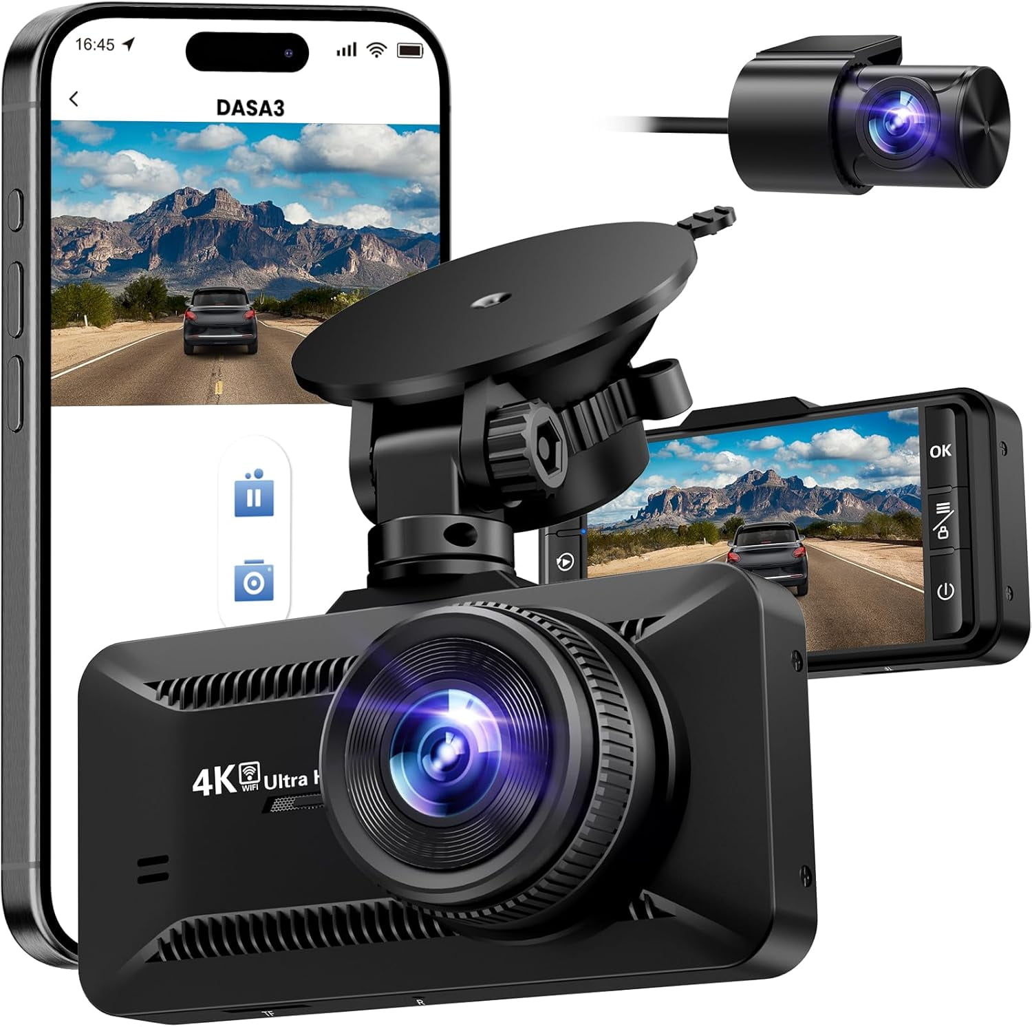 Dash Cam Front and Rear 4K/1080P Full HD, Dash Camera for Cars with ...