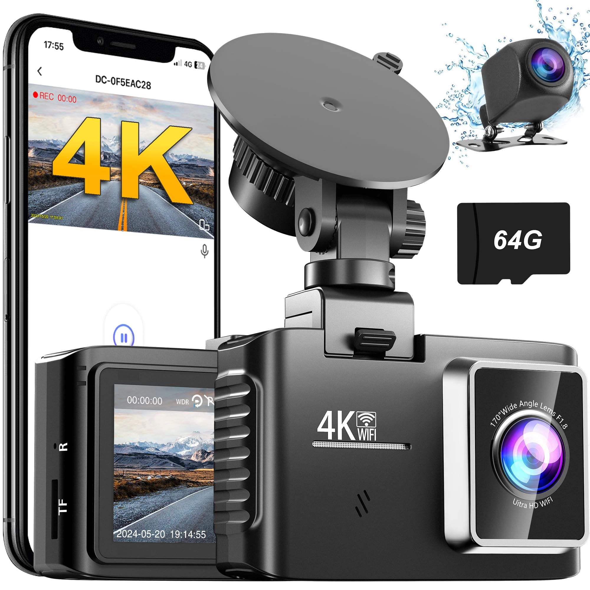 Dash Cam Front and Rear, 4K/2.5K FHD Dash Camera for Cars, Built-in ...