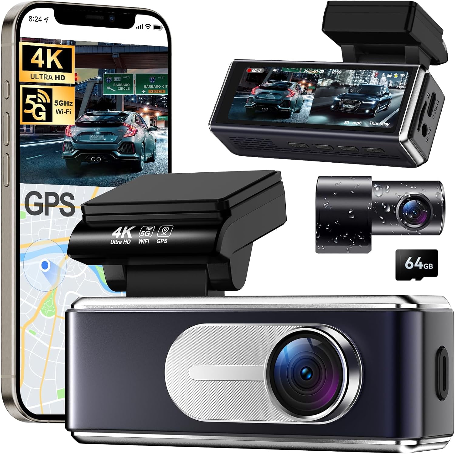 Dash Cam Front and Rear - 4K Dual Dash Camera for , Built-in 5G WiFi ...