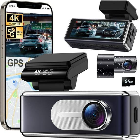 Dash Cam Front and Rear - 4K Dual Dash Camera for , Built-in 5G WiFi ...