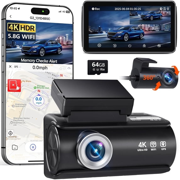 Dash Cam Front and Rear, 4K Dual Dash Camera for , Built-in Memory Card ...